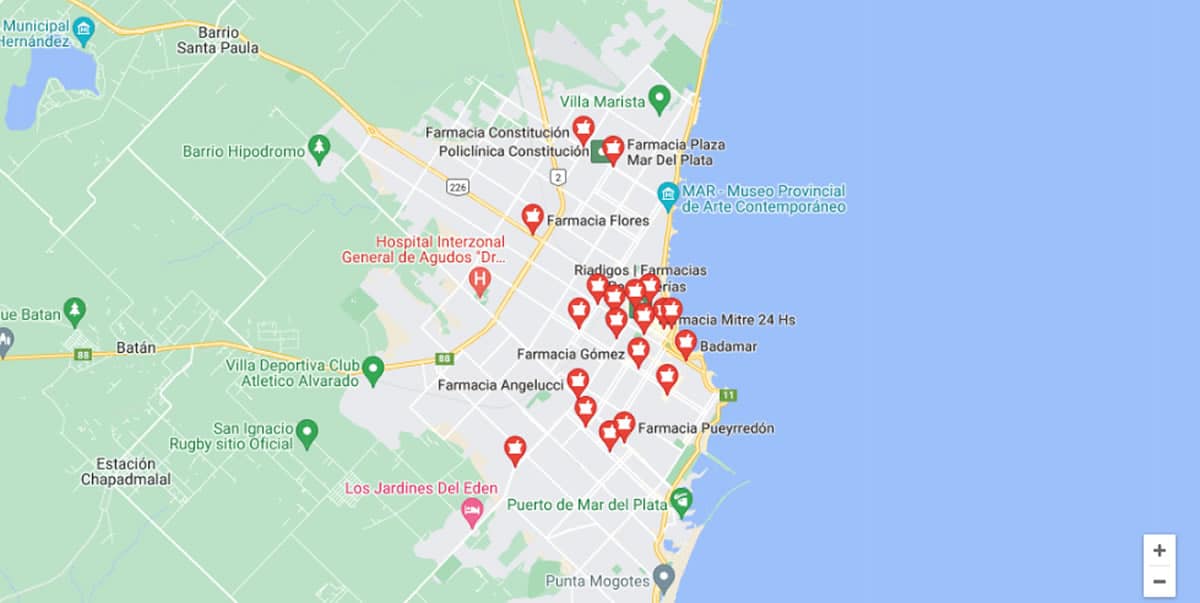 Farmacias de Turno Hoy en Mar del Plata - Ir al Turnero Oficial, Mapa